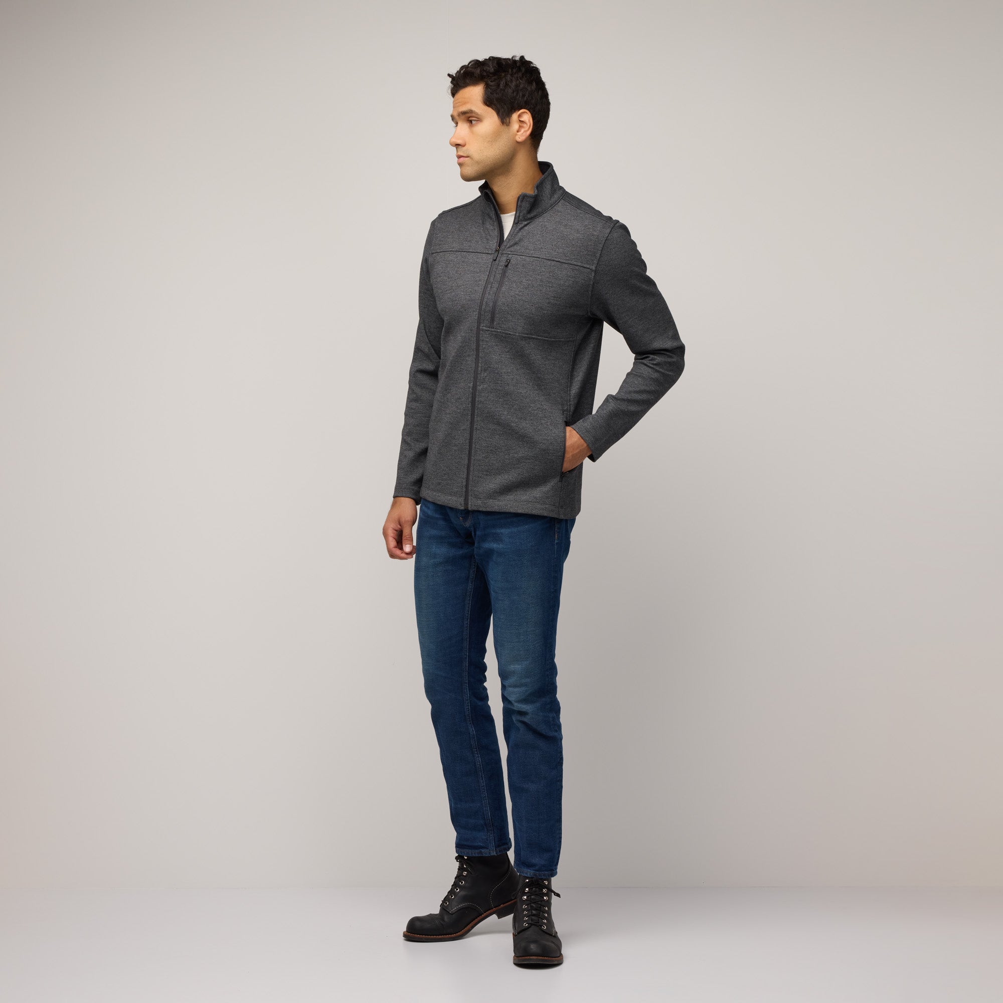 Merino Wool Full-Zip Ponte Jacket | Black Marl – Zip Jackets | Wool&Prince